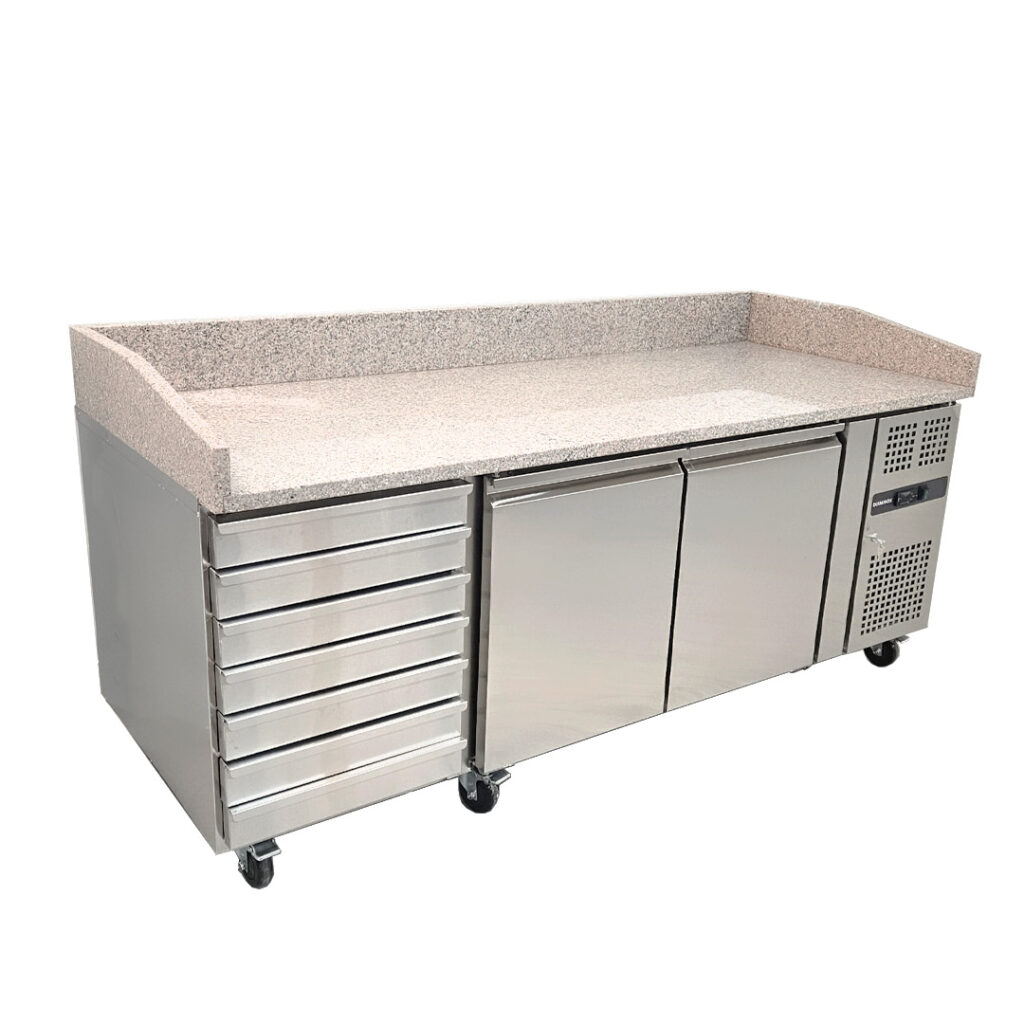 New B Grade Diaminox 2 Door Bench Fridge With 7 Dough Drawers Marble ...